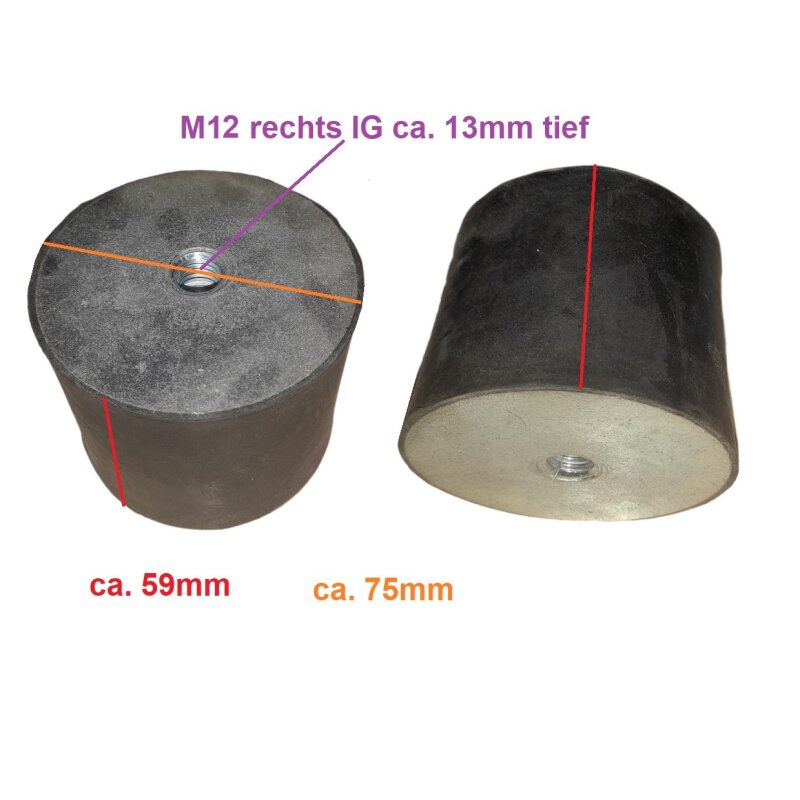 Vibrationsdämpfer, 74 x 60, IG-IG, M12 Gummipuffer, Antivibrationsele ...